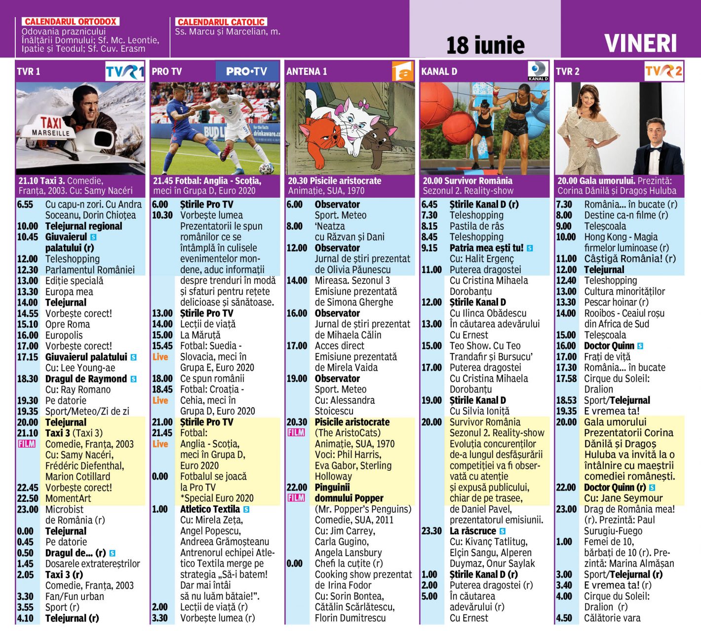 Programe TV pentru azi, vineri, 18 iunie 2021 - TVmania.ro
